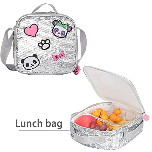 JSMNIAI Girls Rolling Backpack Sequin Panda Rolling Wheels Backpacks ...