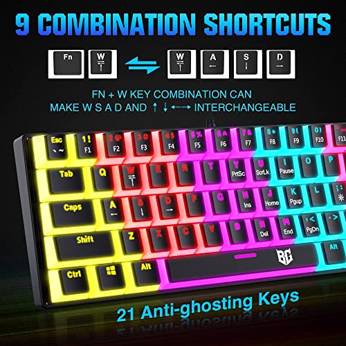 BENGOO Mechanical Gaming Keyboard, 60% Rainbow LED Backlit Compact ...