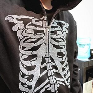 Lokkcy Y2K Rhinestone Skeleton Hoodie 2022 for Men Women, Skull Sweater Print Long Sleeve Zip Up ...