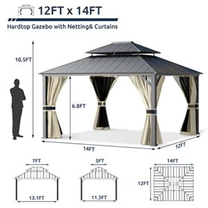 UDPATIO 12' x 14' Hardtop Gazebo, Outdoor Aluminum Gazebo with ...