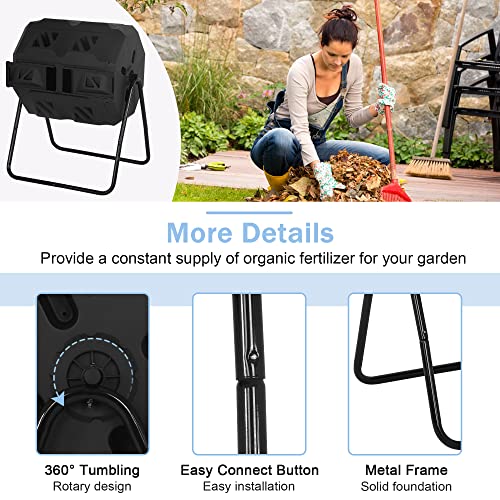 43 Gallon Compost Bin with Dual Chamber Sliding Doors, Outdoor 360 ...