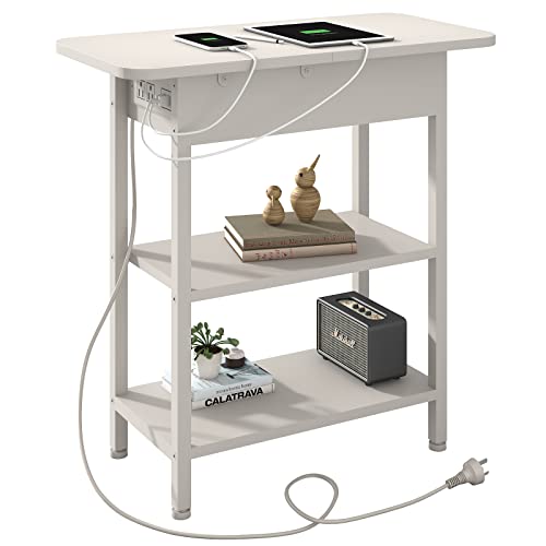 LIDYUK End Table with Charging Station, Flip Top Side Table with USB ...
