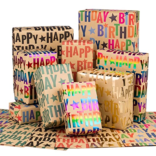 RUSPEPA Kraft Wrapping Paper Sheets - Birthday Greeting Design - 12 ...