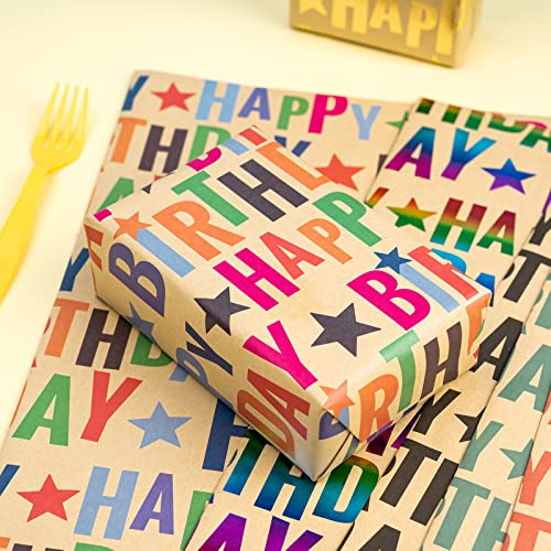 RUSPEPA Kraft Wrapping Paper Sheets - Birthday Greeting Design - 12 ...
