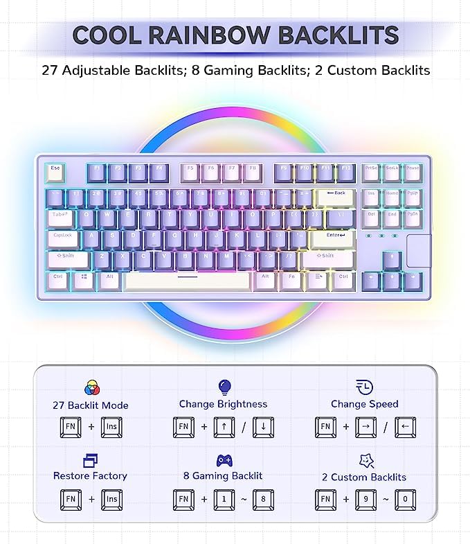 MAGIC-REFINER X87 Gaming Keyboard,RGB Lighting Effect,5 Key TTC Shaft ...