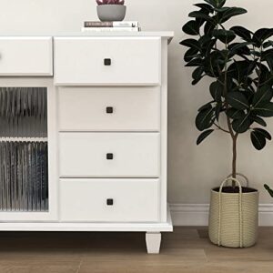 RASOO Buffet Cabinet White Modern Sideboard Cupboards with 2 Glass ...