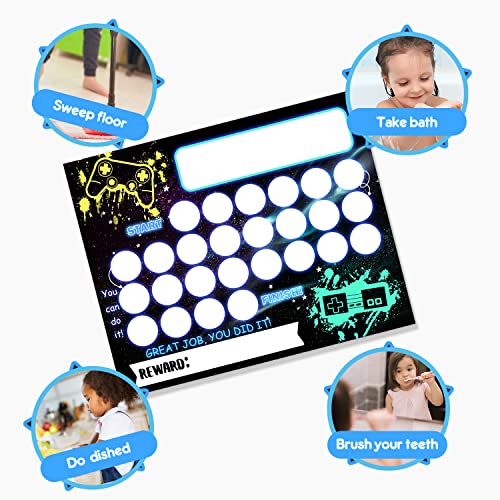 Glow Video Game Chore Chart for Kids Boys，Magnetic Reward Chart for ...