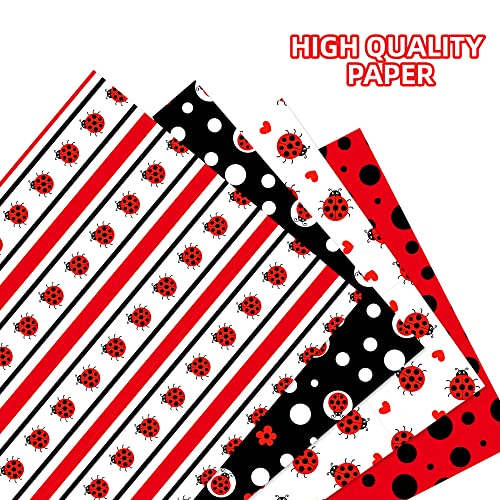 Lide Road Ladybug Wrapping Paper Set - 8 Sheets Ladybug Fancy Birthday ...