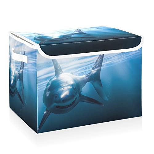 CaTaKu Water Shark Storage Bins with Lids and Handles, Fabric Large ...