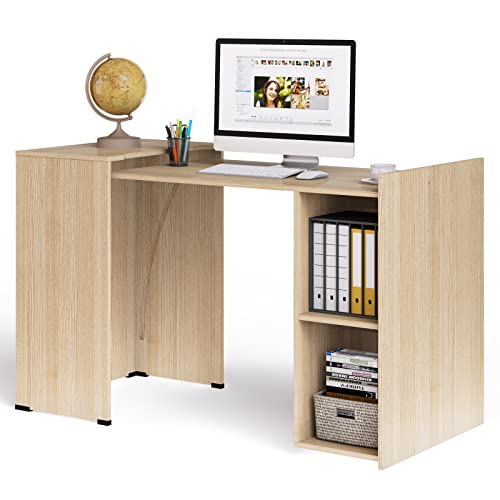 Tangkula Extendable Computer Desk for Small Space, Reversible Study ...