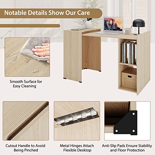 Tangkula Extendable Computer Desk for Small Space, Reversible Study ...