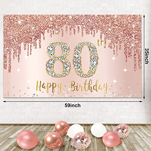 Happy 80th Birthday Banner Backdrop Decorations with Confetti Balloon Garland Arch, Rose Gold 80 ...