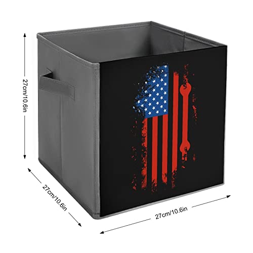 Vintage Mechanic USA Flag Collapsible Storage Bins Cubes Organizer ...