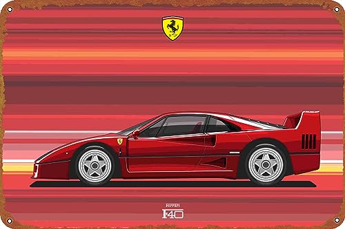 FERRARI F40/CAR FLAT VECTOR PosterMetal Sign Retro Wall Decor for Home ...