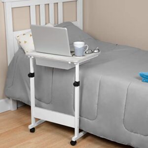 East Bank Designs Adjustable Height Rolling Table, White with Wood ...