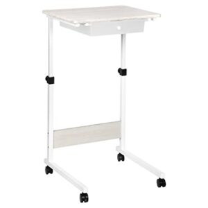 East Bank Designs Adjustable Height Rolling Table, White with Wood ...
