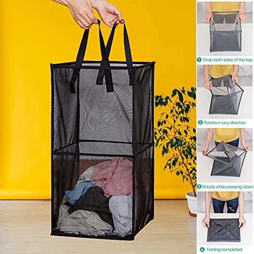 2 PC Folding Mesh Laundry Basket Dorm Laundry Bag Mesh Laundry Hamper ...