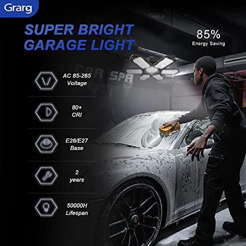Grarg 2 Pack 185W LED Garage Lights, 18500LM 6500K Deformable Garage ...