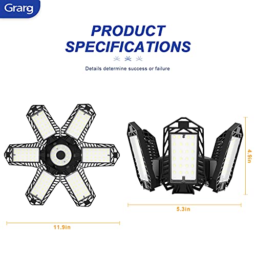 Grarg 2 Pack 185W LED Garage Lights, 18500LM 6500K Deformable Garage ...