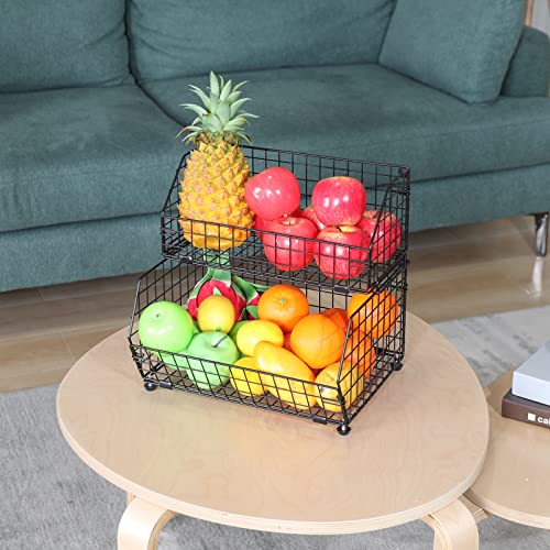 Fruit Vegetable Basket 2-Tier Wall-mounted Wire Storage Baskets ...
