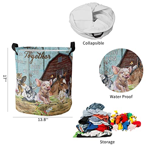 Laundry Basket Rural Life with Pig Cow Donkey Cat Rabbit,Waterproof ...