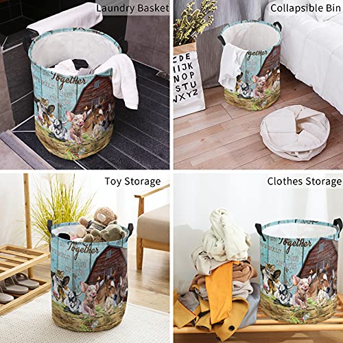 Laundry Basket Rural Life with Pig Cow Donkey Cat Rabbit,Waterproof ...