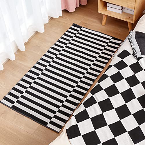 Xinlife Black and White Kitchen Rug 2'x3' Moroccan Cotton Woven ...