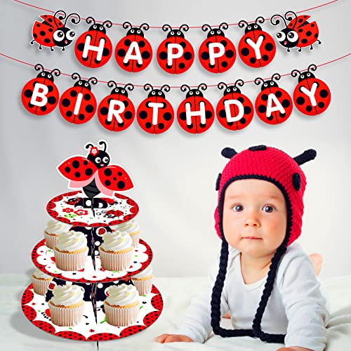 CC HOME Ladybug Cupcake Stand Party Supplies 3 Tier Cute Insect Party ...