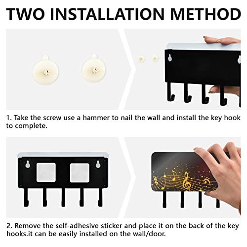 Musical Notes Key Holder for Wall Decorative Key Hanger Racks with 5 ...
