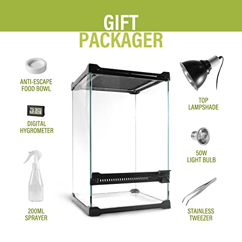 Reptile Tall Glass Terrarium, Vertical Tank Starter Kit, 8x8x12in Mini ...