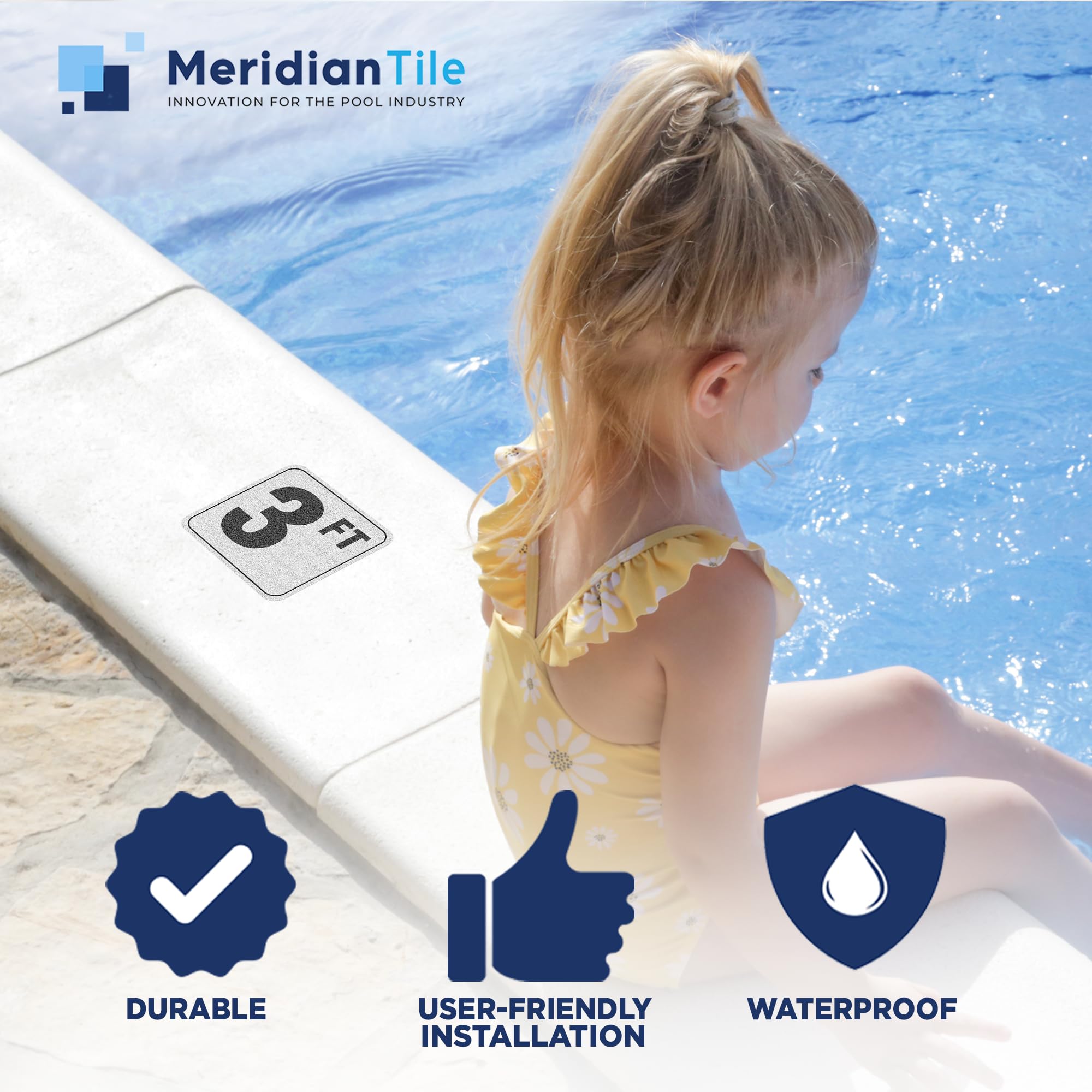 Aquatic Custom Tile, 3FT Pool Depth Markers, 6x6 Inches Vinyl Pool Stickers, Swimming Pool ...