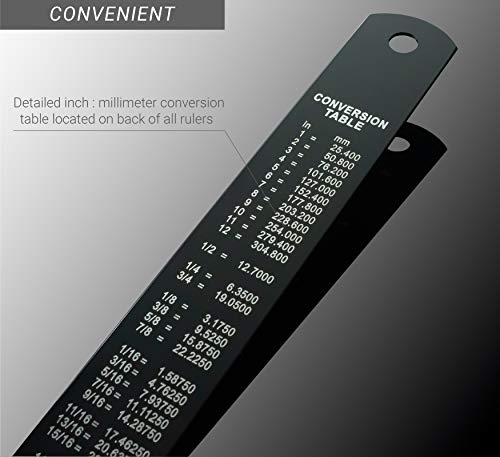 Steel Black Metal Ruler Set - 12, 8, 6 Inch Measuring Kit - Straight ...