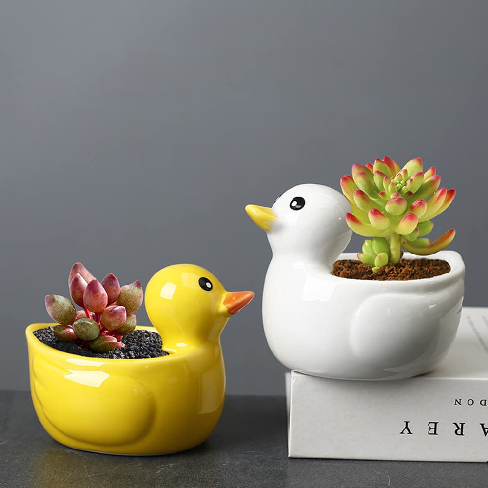 Gemseek Cute Duck Succulent Planter Pot with Drainage Tray, Yellow ...