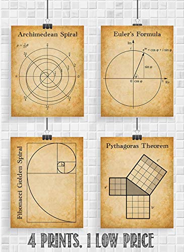 Math Art Prints-Archimedean Spiral, Euler's Formula, Fibonacci Golden ...