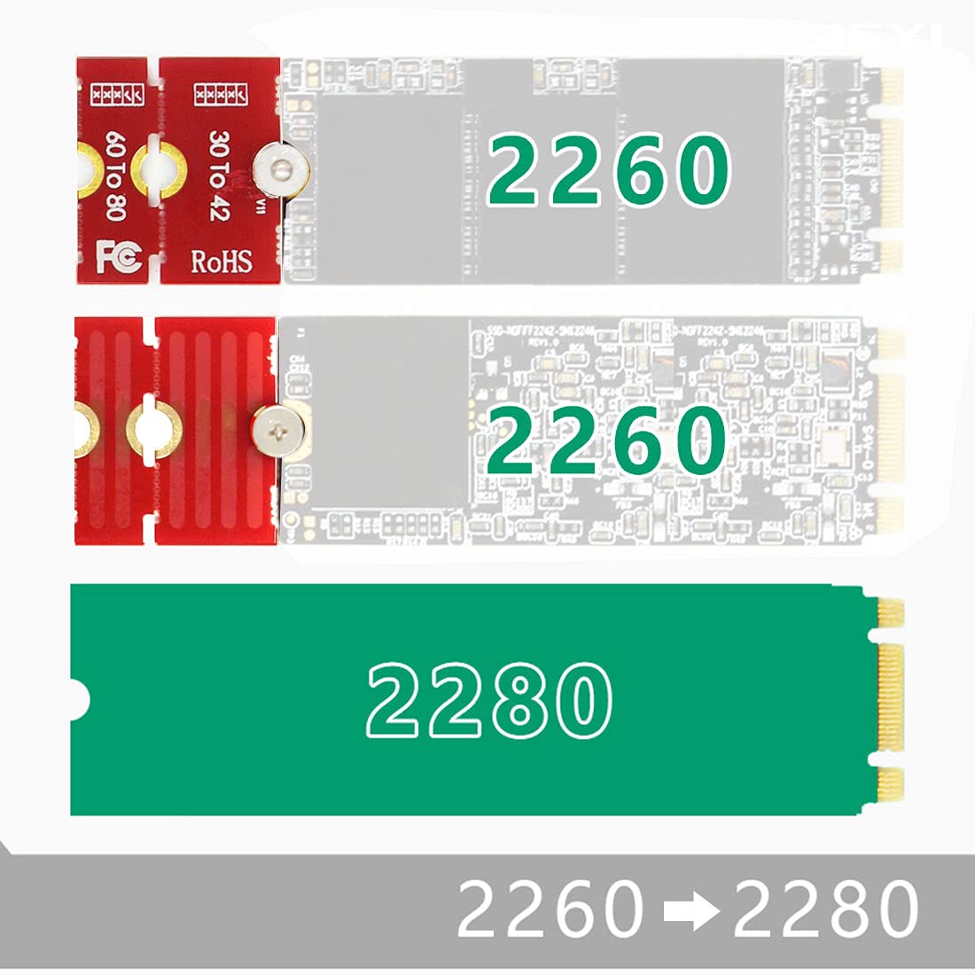 JEYI M2 M2PLUS NGFF NVME m. 2 Extended Transfer 2230, 2242, 2260, 2280 ...