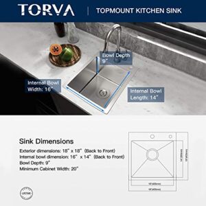 TORVA 18-Inch Drop-in Kitchen Sink, 16 Gauge Stainless Steel Topmount ...