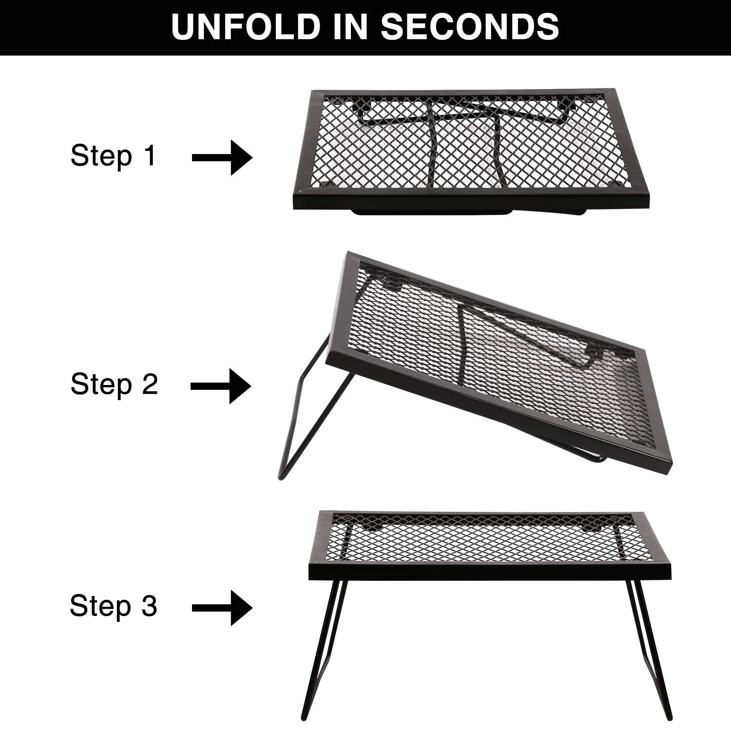REDCAMP Folding Campfire Grill Heavy Duty Steel Grate, Portable Camp ...