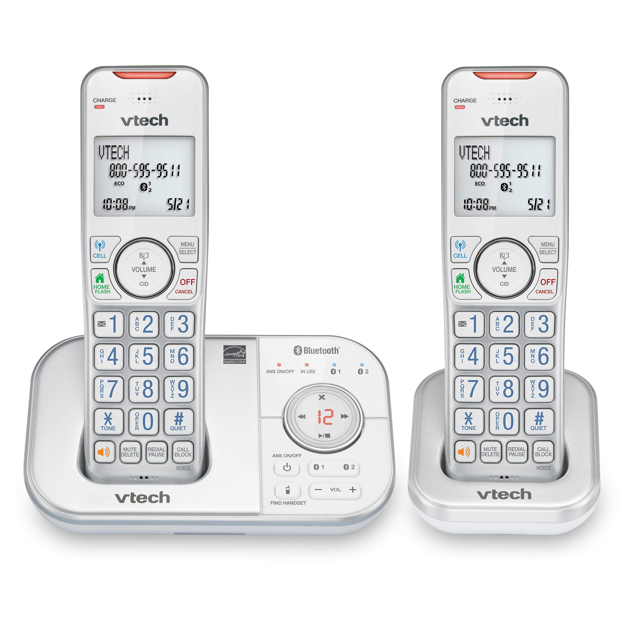 VTech VS112-27 DECT 6.0 Bluetooth 2 Handset Cordless Phone for Home ...