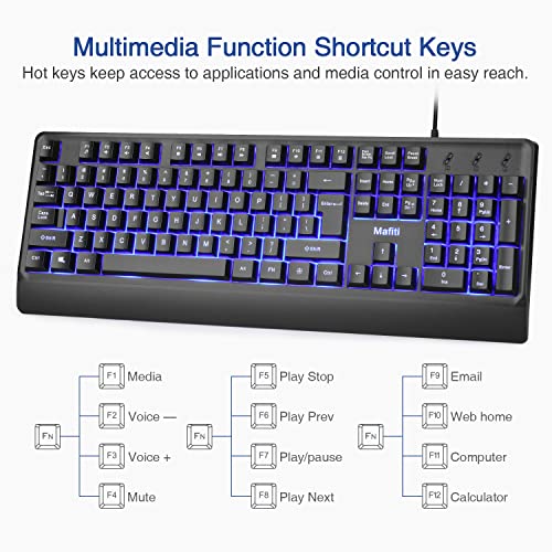 mafiti Computer Office Keyboard Wired USB 104 Keys Full Size Backlit ...