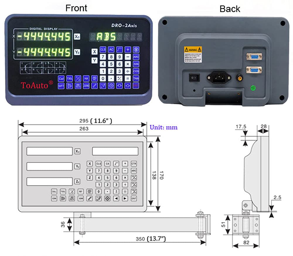 Precision 2 Axis DRO Kit, Digital Readout 2 Axis DRO Display + 2pc Linear Glass Scale 50~1000mm ...