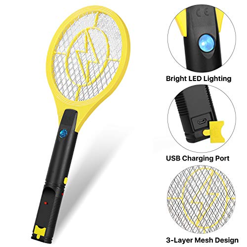 Flexzion Electric Mosquito Zapper Racket 17" Electric Rechargeable Bug ...