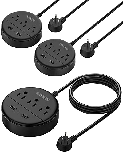 NTONPOWER Flat Plug Power Strip Bundle, 3 Outlets 2 USB Compact Power ...