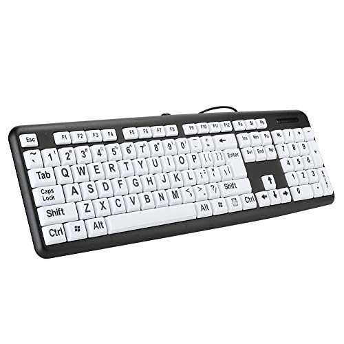 Large Print Computer Keyboard, 104 Keys Standard Full Size USB Wired ...