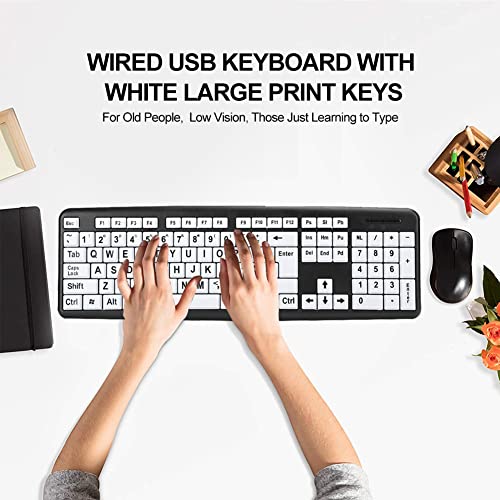 Large Print Computer Keyboard, 104 Keys Standard Full Size USB Wired ...