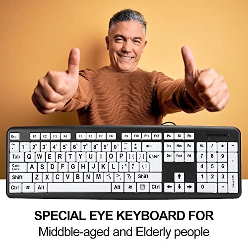 Large Print Computer Keyboard, 104 Keys Standard Full Size USB Wired ...