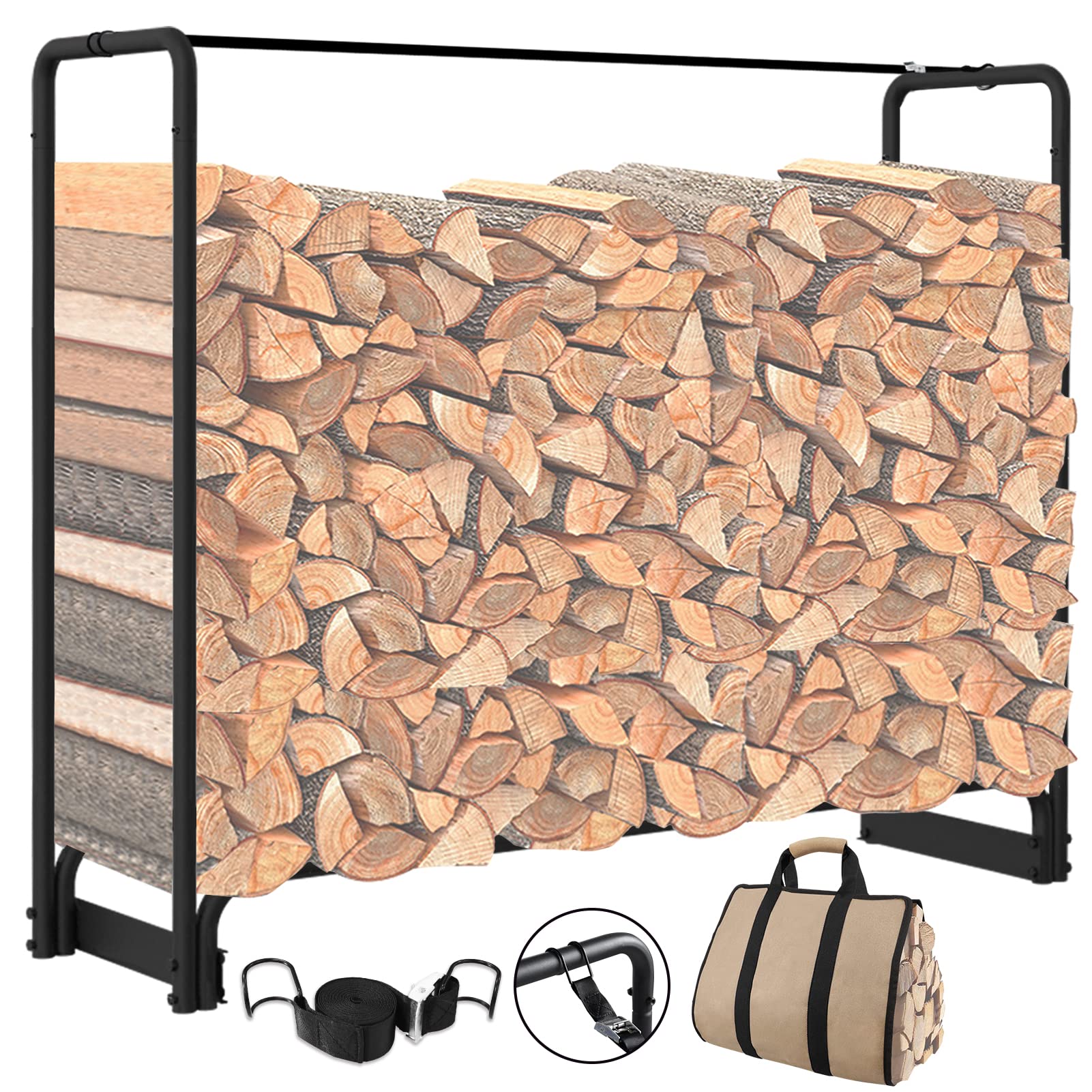 Eurmax USA Firewood Rack Outdoor Log Rack Holder Fireplace Heavy Duty ...