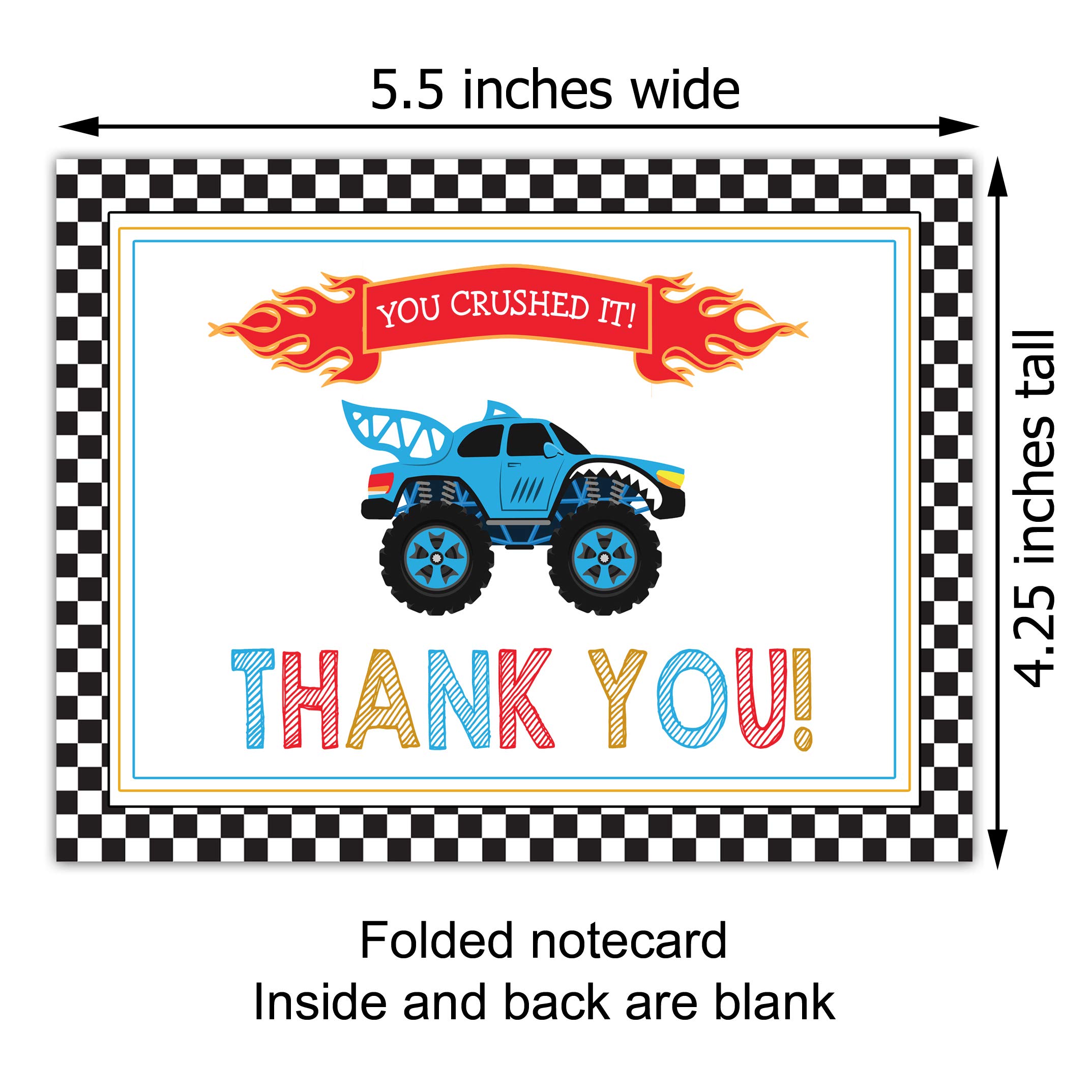 Monster Truck Thank You Card - Set of 20 Folded cards with envelopes ...