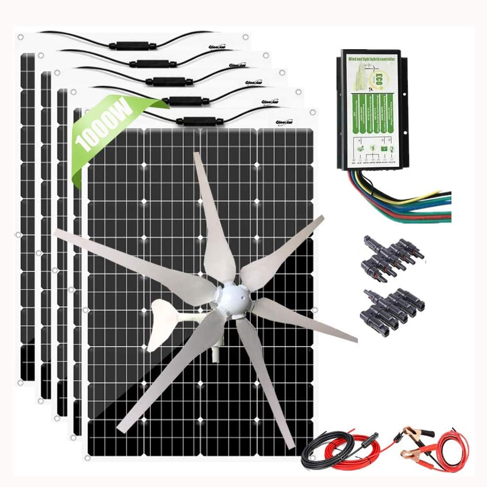 600W Flexible Solar Panel + 400W Wind Turbine Generator + Hybrid Charge ...