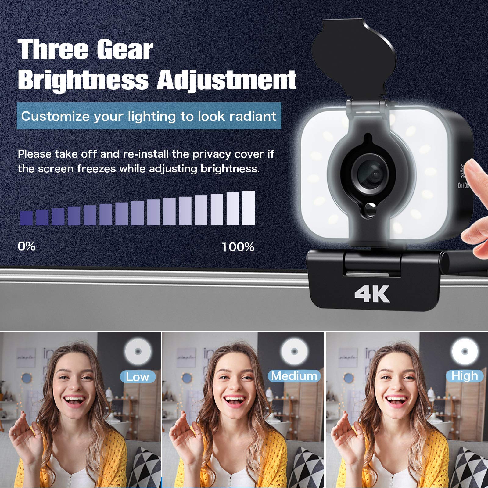 2021 New Version 4K Upgraded Webcam with Adjustable Fill Light and ...