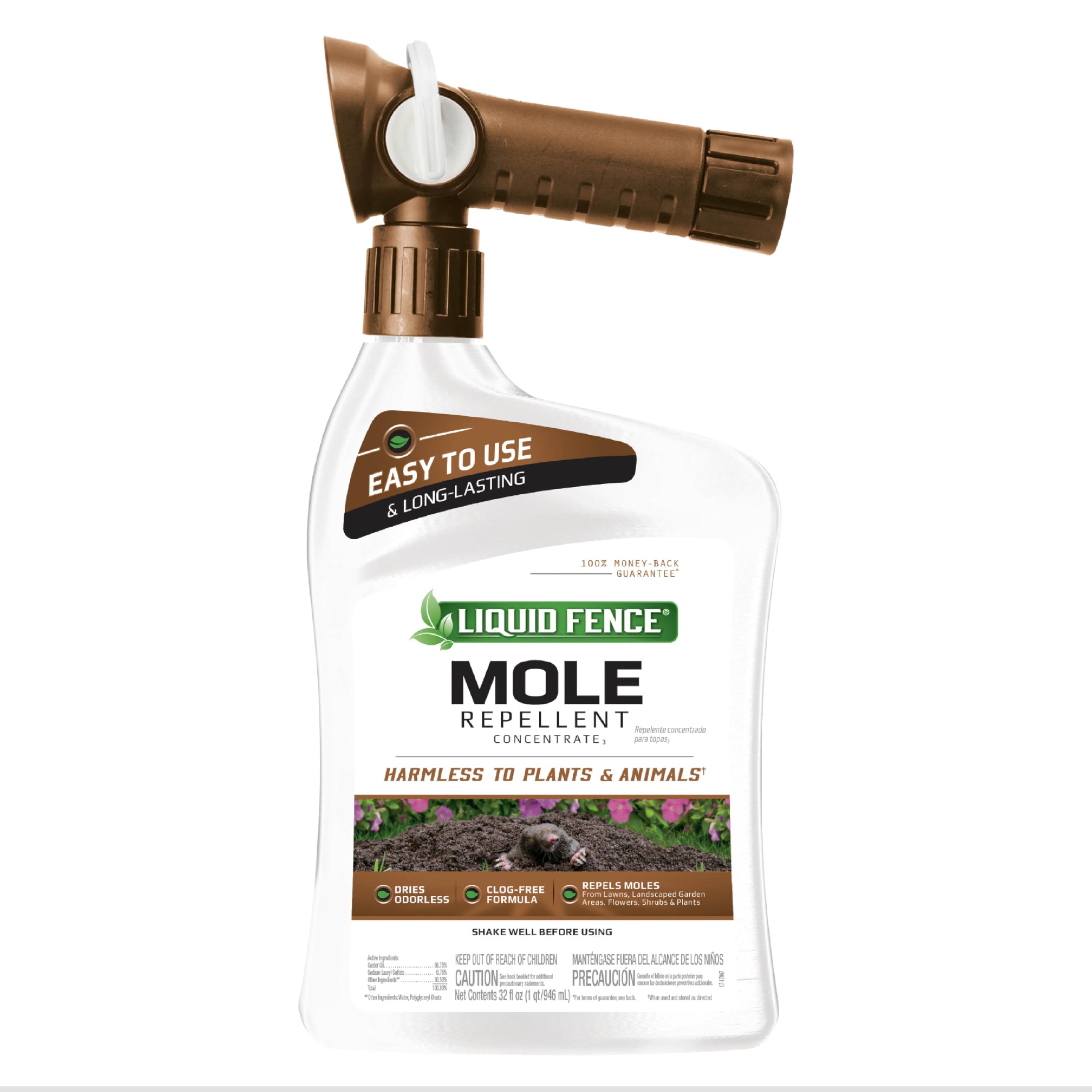 Liquid Fence Mole Repellent Concentrate, 32 Ounces, Hose-End Sprayer ...